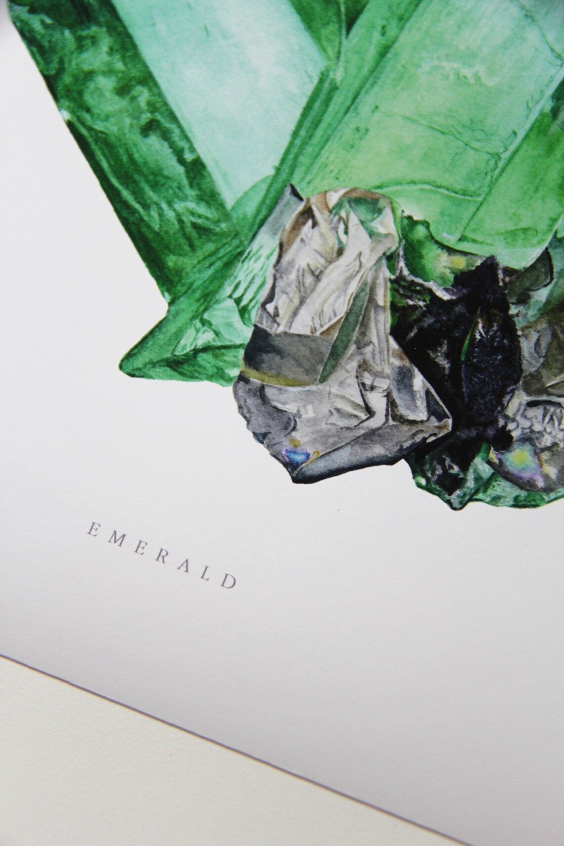 Geology Print- Emerald Beryl Specimen Watercolor Painting, Crystal ...