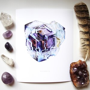 Watercolor Fluorite Crystal Art Print- Crystal Art, Mineral Art ...