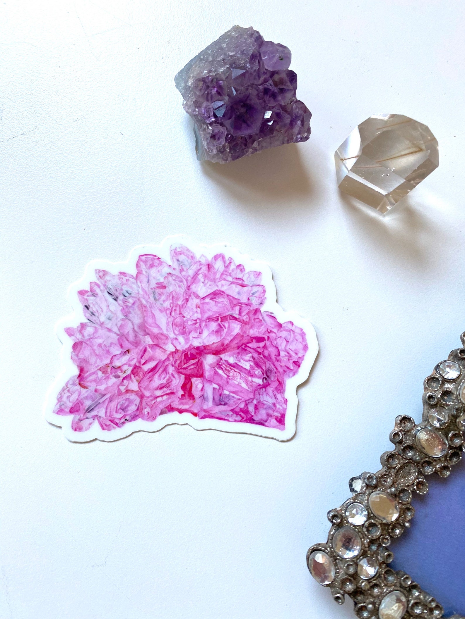 Crystal Sticker Rose Quartz Vinyl Sticker Watercolor | Etsy