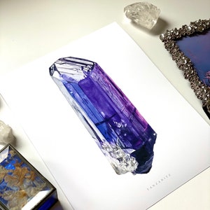 Watercolor Tanzanite Crystal Art Print- Crystal Art, Mineral Art Print ...