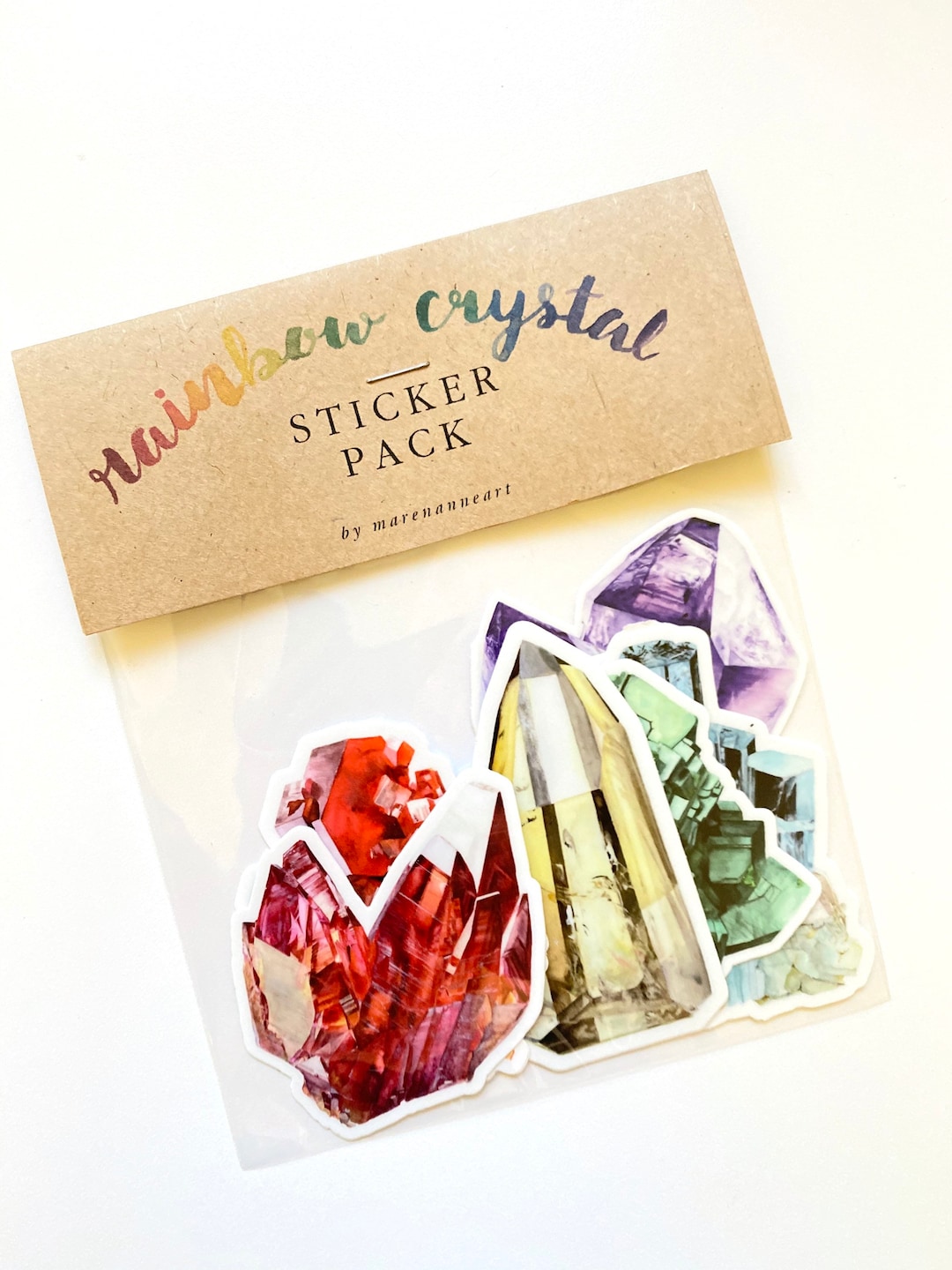 Rainbow Crystal Sticker Pack- Crystal Stickers, Set of 6 Watercolor ...