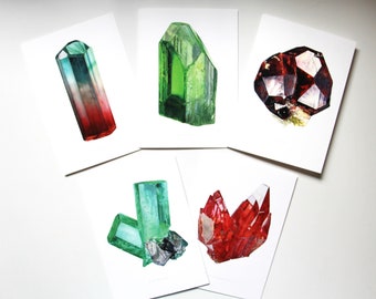 Crystal Card Set 10 Watercolor Crystal Greeting Cards, Mineral Art ...