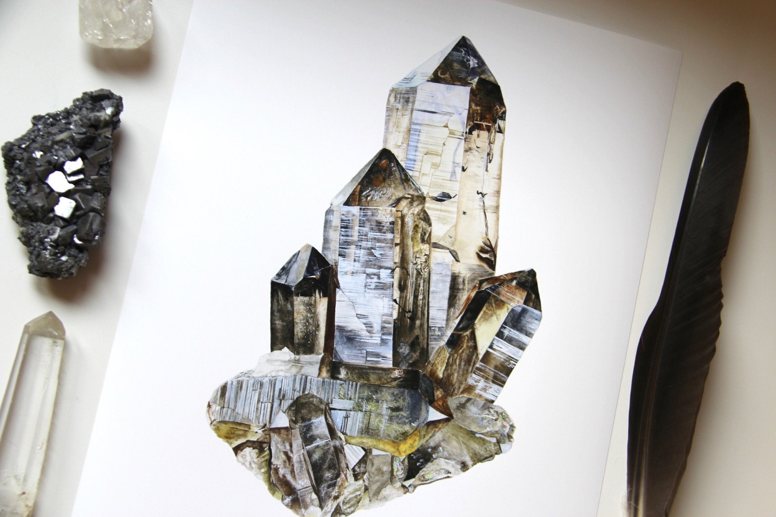 Smoky Quartz Crystal Art Print- Watercolor Crystal Wall Art, Boho Wall ...