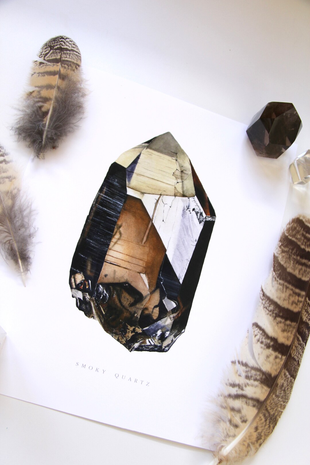 Crystal Print- Smoky Quartz Crystal Art Print, Watercolor Crystal Wall ...
