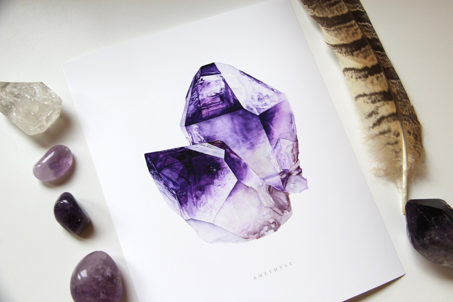 Crystal Art Watercolor Amethyst Crystal Print | Etsy