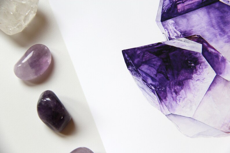 Crystal Art Watercolor Amethyst Crystal Print | Etsy