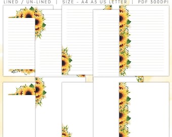 Printable Sunflower Stationery Paper Set,lined Blank Paper Pdf,download ...