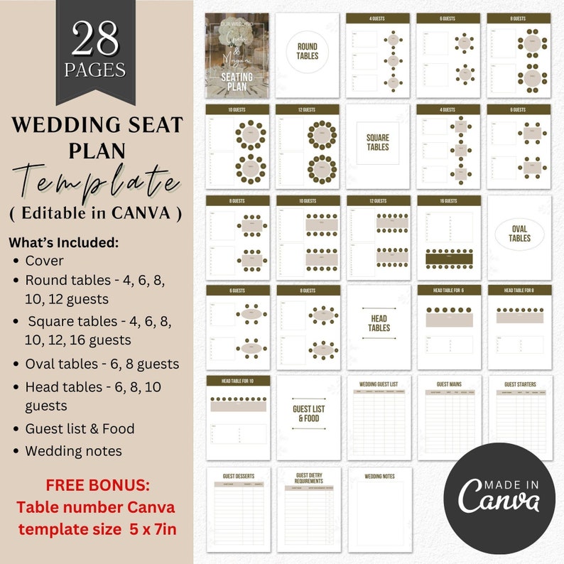 Editable Wedding Seating Plan Template, Printable Seating Plan, Seating ...