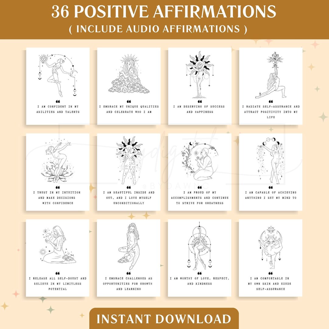36 Positive Affirmations,printable Digital Affirmation Cards,personal ...