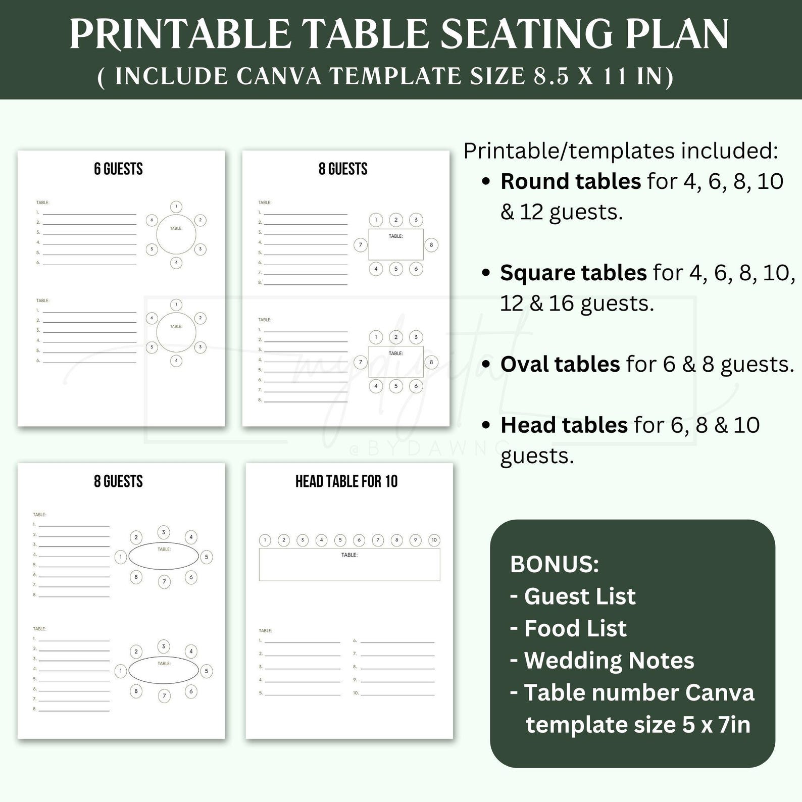 Printable Wedding Table Seating Chart Template, Event Table Seating ...