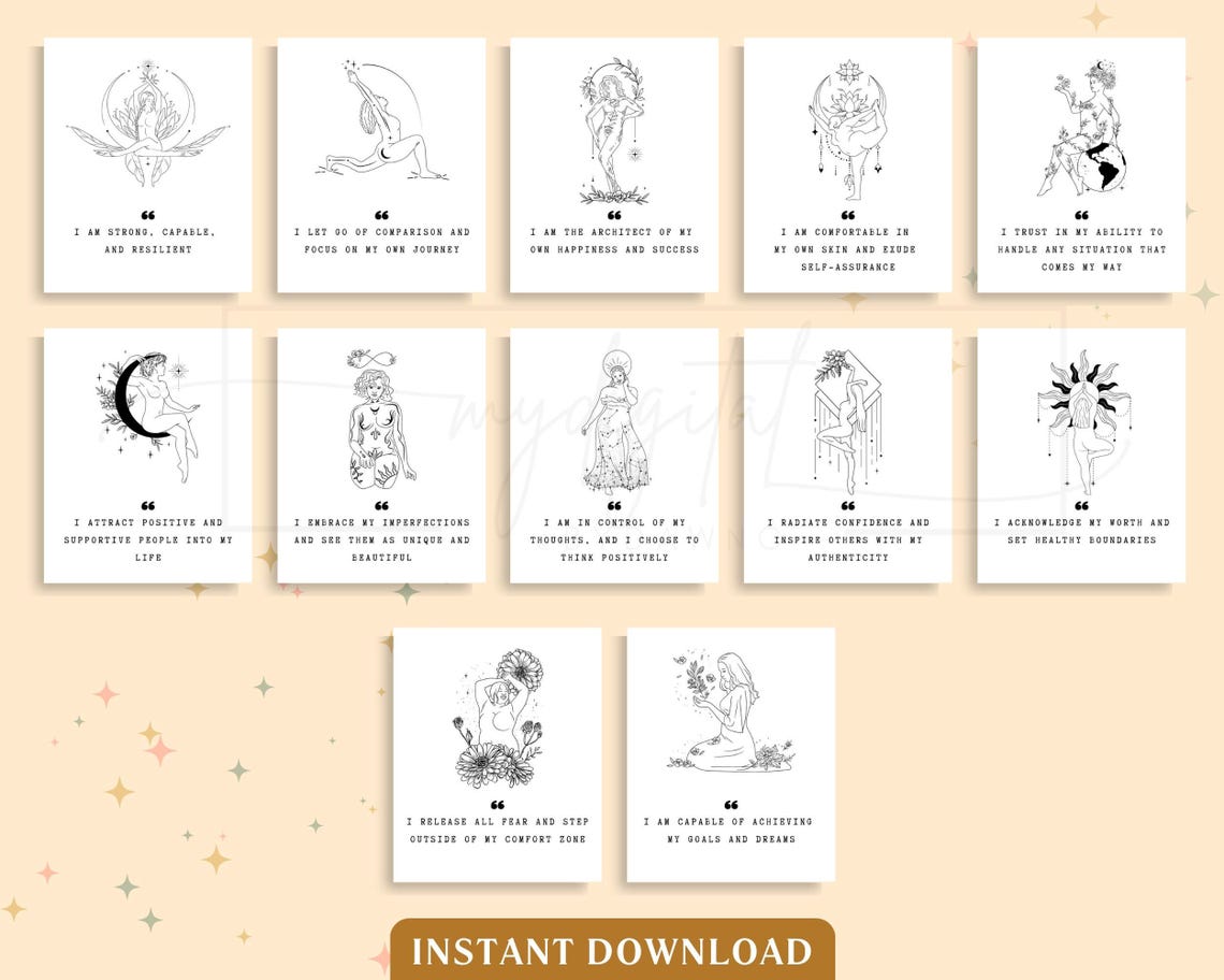 36 Positive Affirmations,printable Digital Affirmation Cards,personal ...
