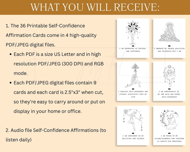36 Positive Affirmations,printable Digital Affirmation Cards,personal ...
