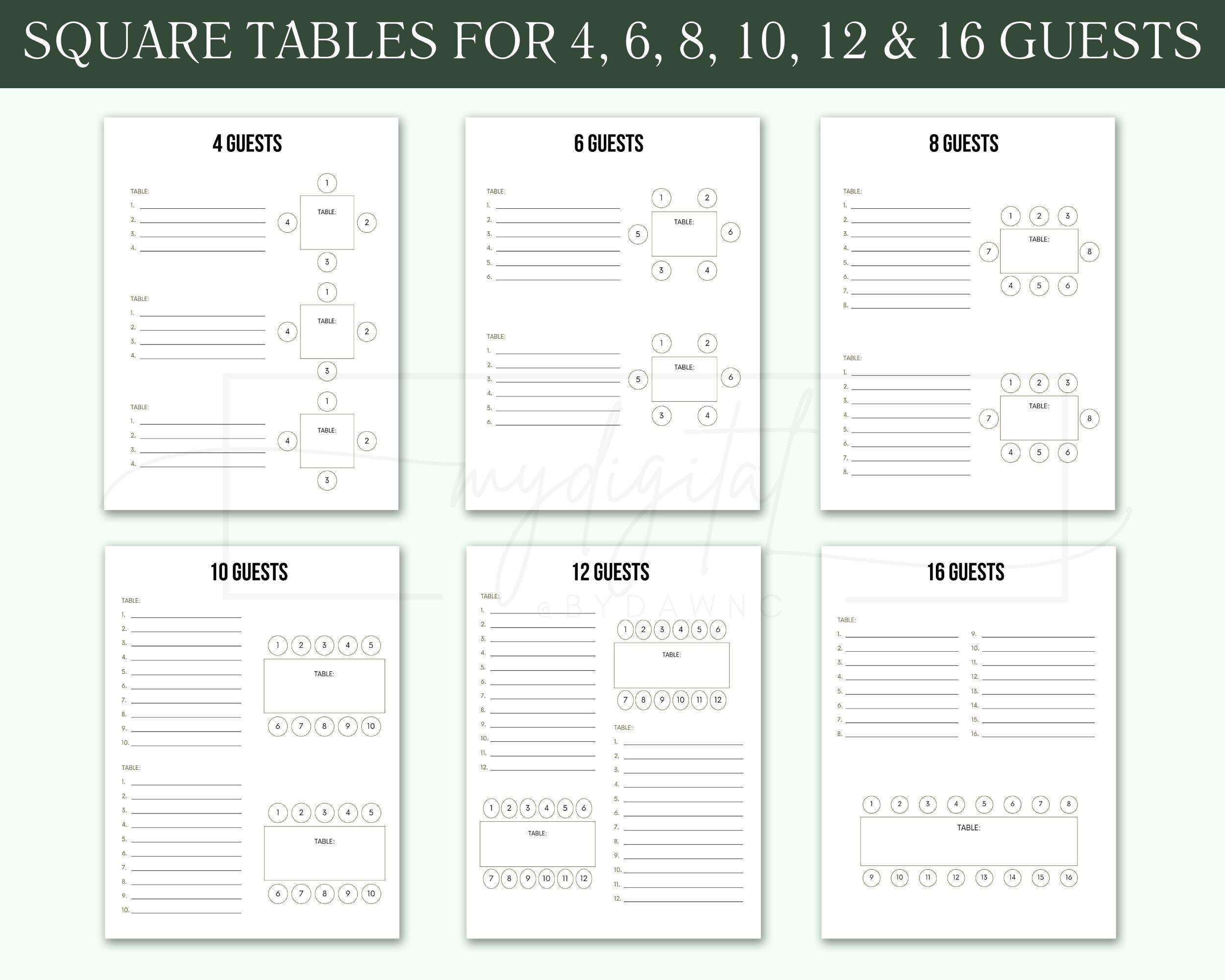 Printable Wedding Table Seating Chart Template, Event Table Seating ...