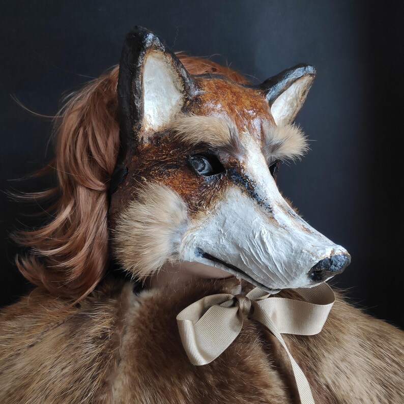 Realistic Fox Mask, Handmade Paper Mache Animal Mask for Halloween ...
