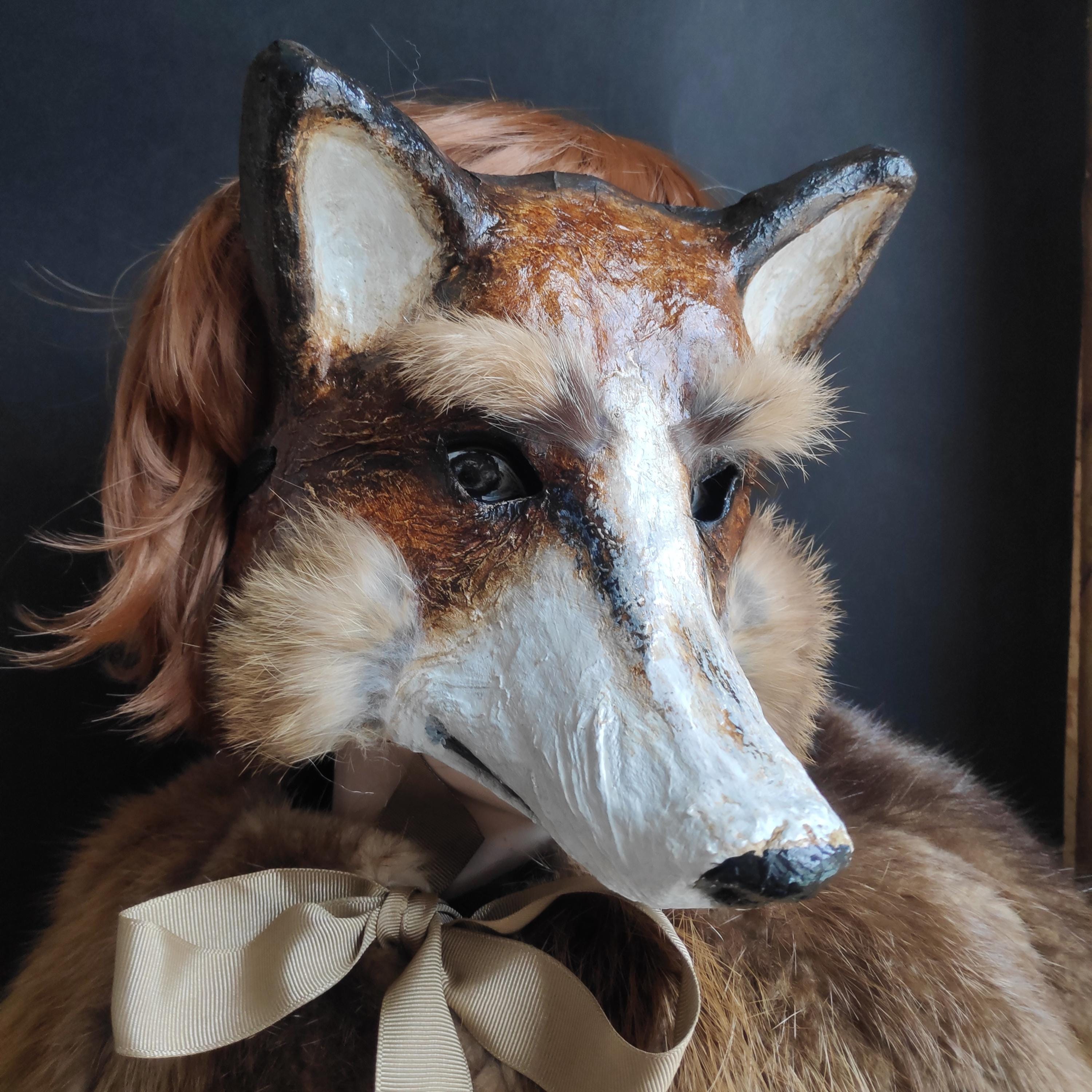 Realistic Fox Mask, Handmade Paper Mache Animal Mask for Halloween ...