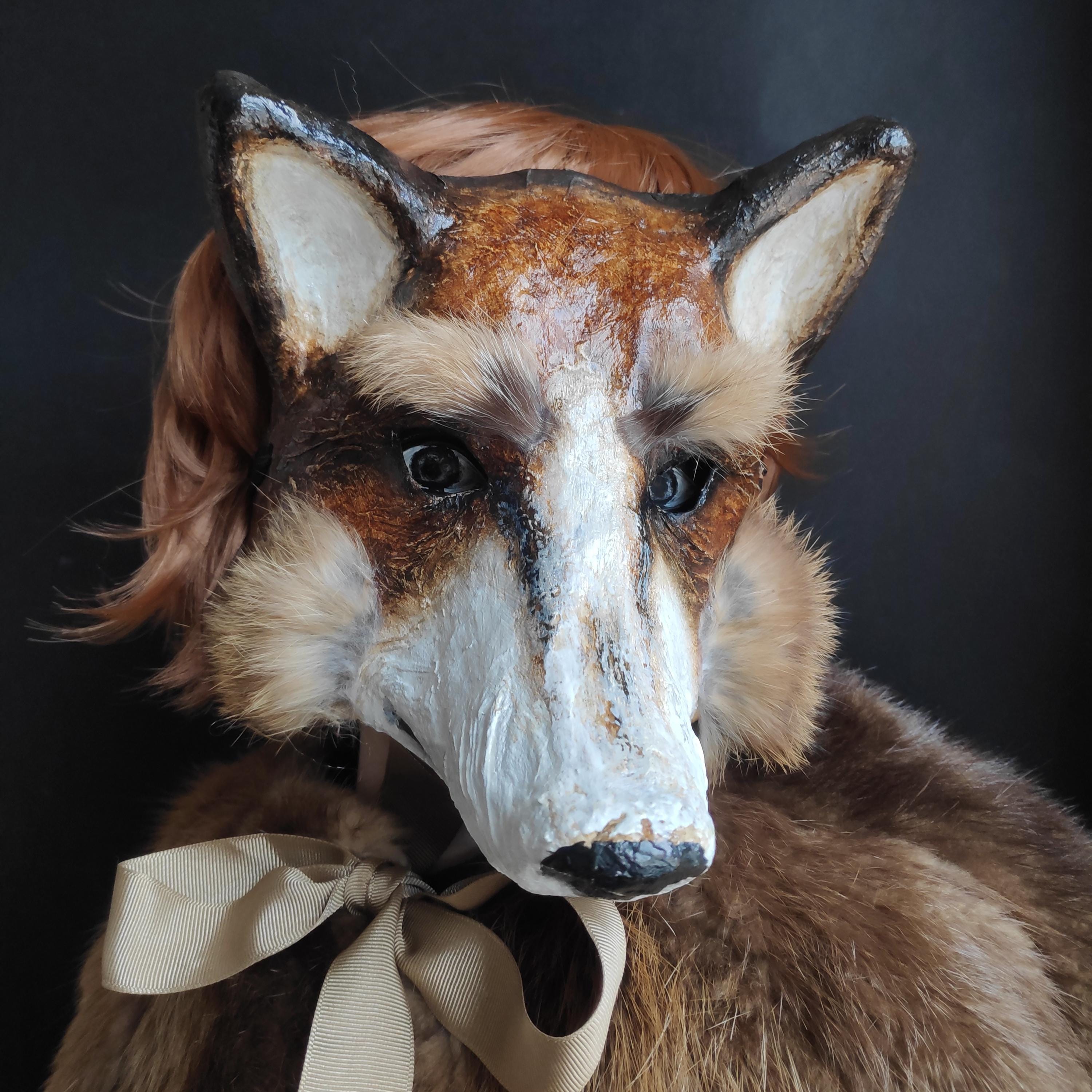 Realistic Fox Mask, Handmade Paper Mache Animal Mask for Halloween ...
