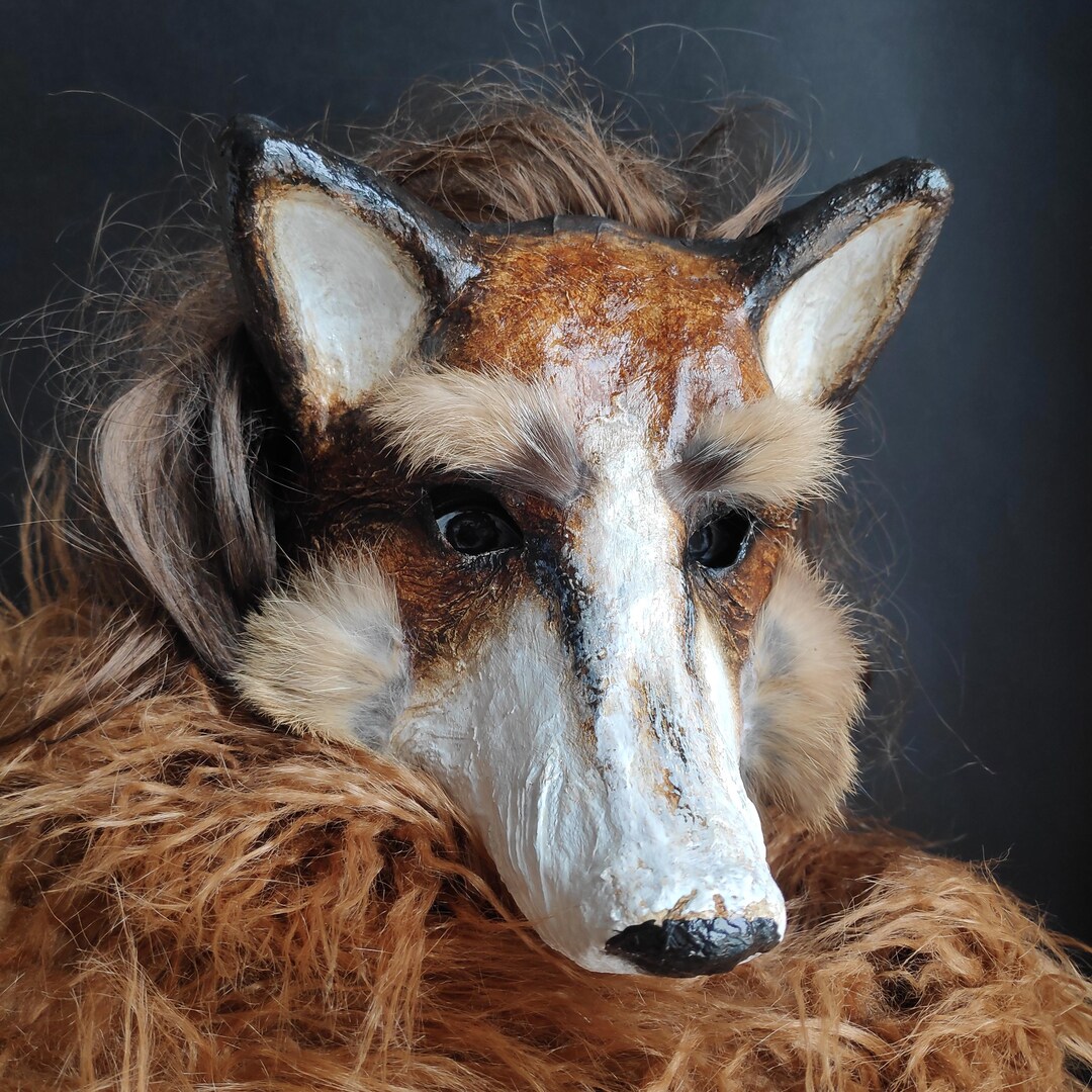 Realistic Fox Mask, Handmade Paper Mache Animal Mask for Halloween ...