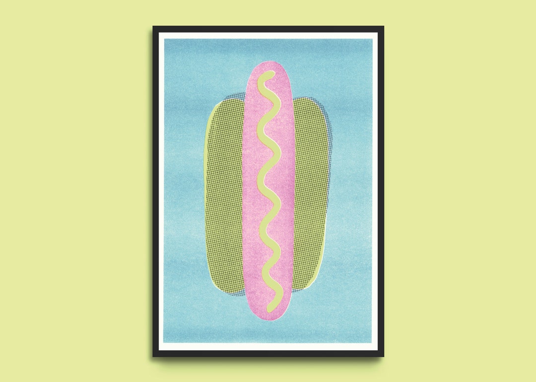 Pink Pølse Poster DIN A4 Hot Dog Illustration Risography - Etsy