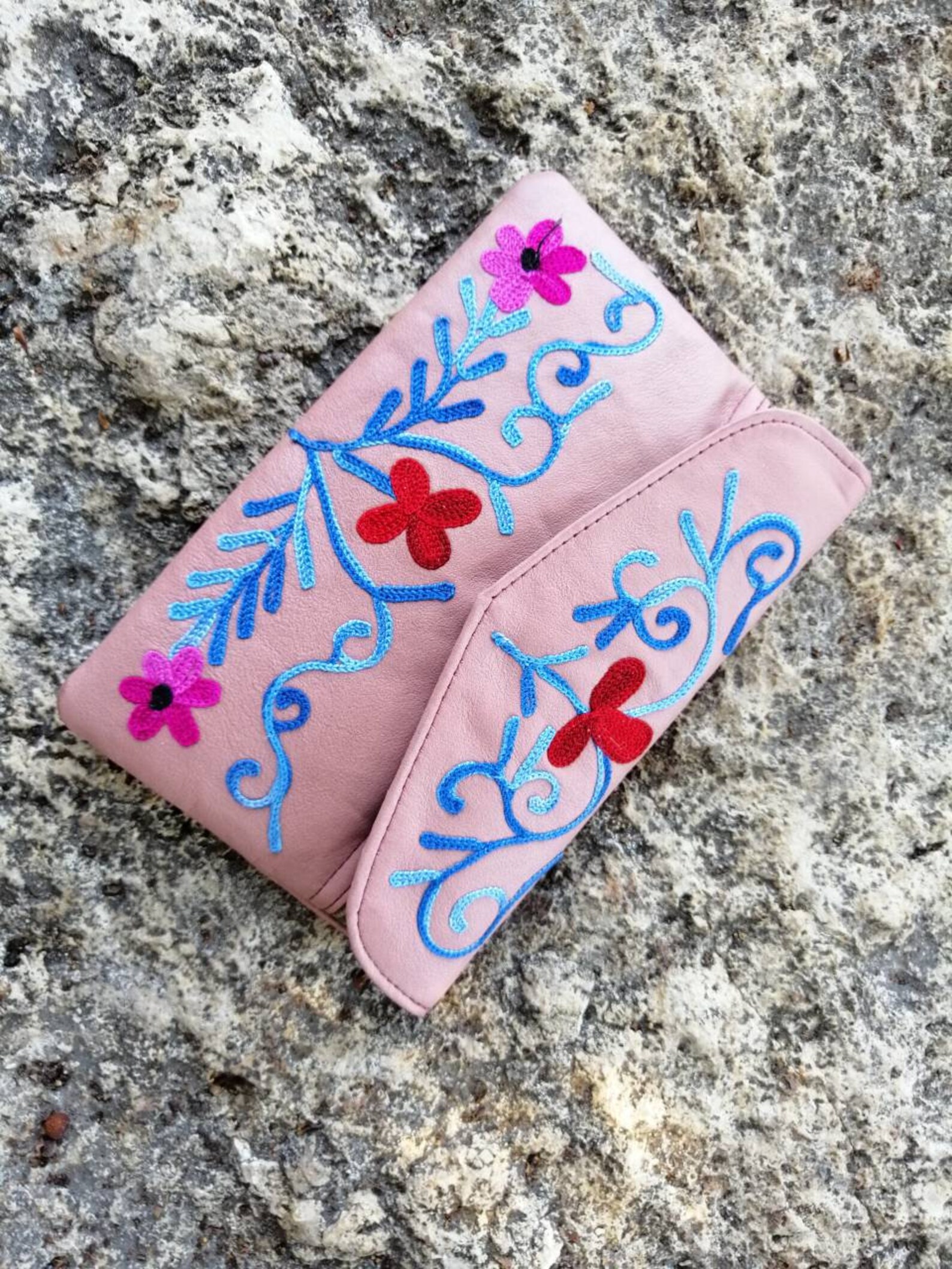 Floral Wallet Pink Wallet Boho Wallet Embroidered Wallet | Etsy