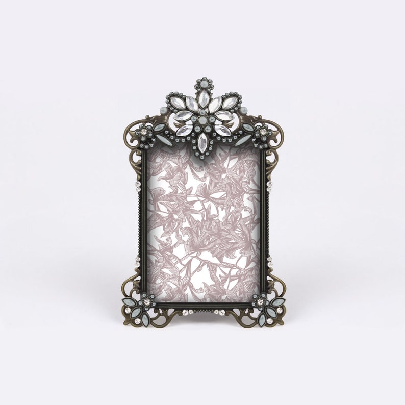 Small Victorian Photo Frame, Gold Metal Picture Frame, Crystals and ...