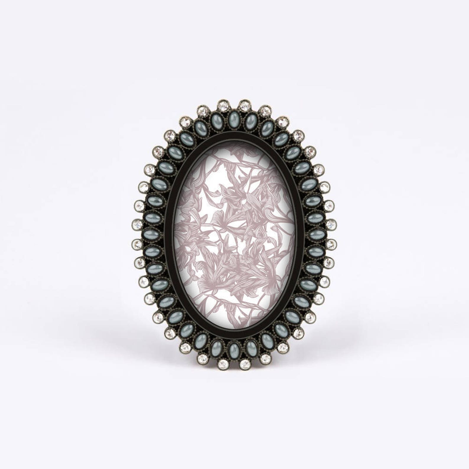 Tiny Silver Pearls Photo Frame Diamonds Oval Picture Frame - Etsy.de
