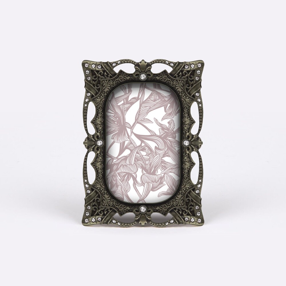 Antique Ornate Black Metal Picture Frame, Golden Gloss Frame, Victorian ...