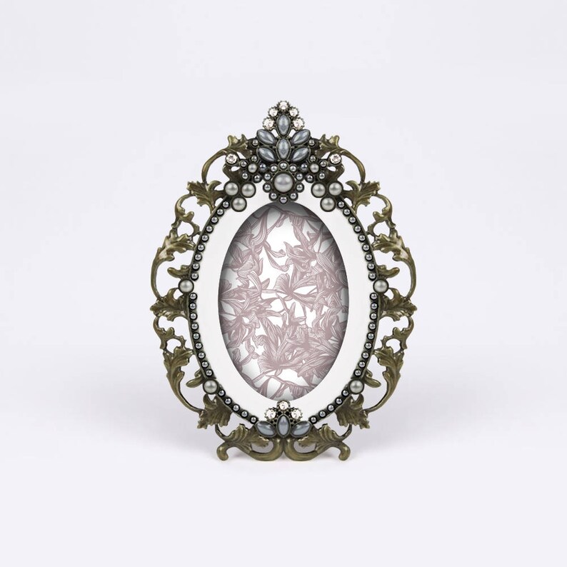 Gold Jeweled Picture Frame, White Oval Photo Frame, Fancy Crystals ...