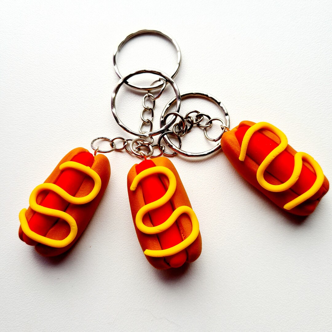 Hot Dog Keychain, Handmade Hot Dog Keychain, Realistic Food, Miniature ...