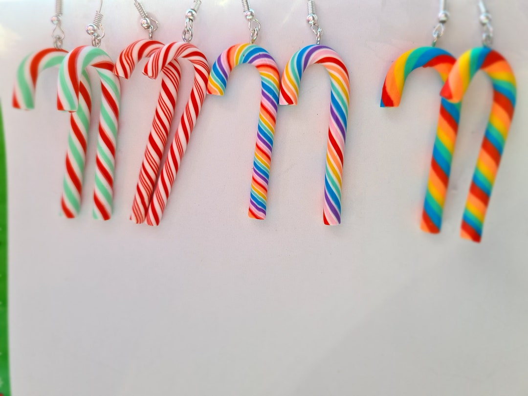Christmas Candy Cane Earrings, Christmas Earrings, Festive Candy Cane ...