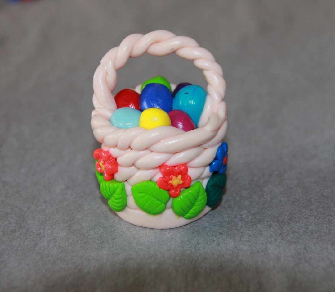 Miniature Polymer Clay Easter Basket With Colorful Eggs, Handmade Home ...