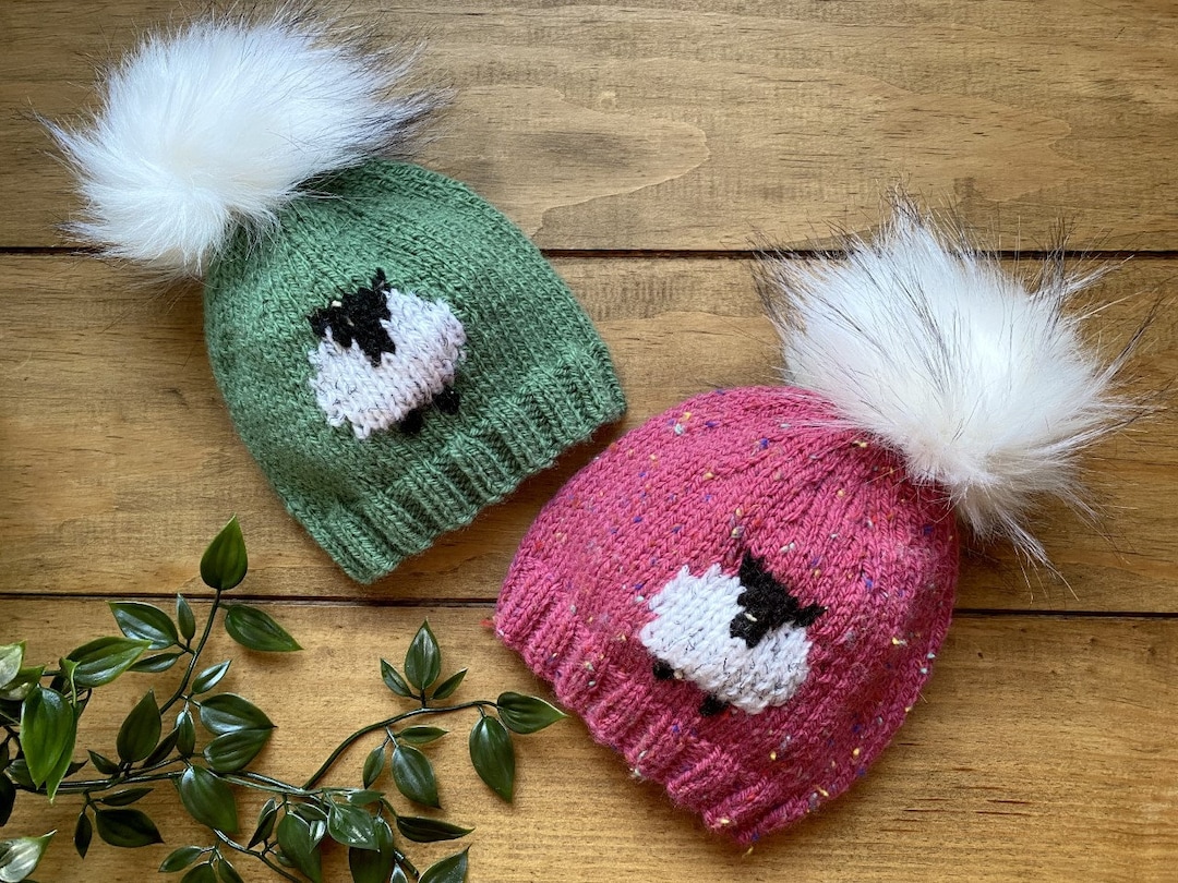 Baby Lamb Sheep Hat Aran Worsted Knitting Pattern With Pom Pom - Etsy