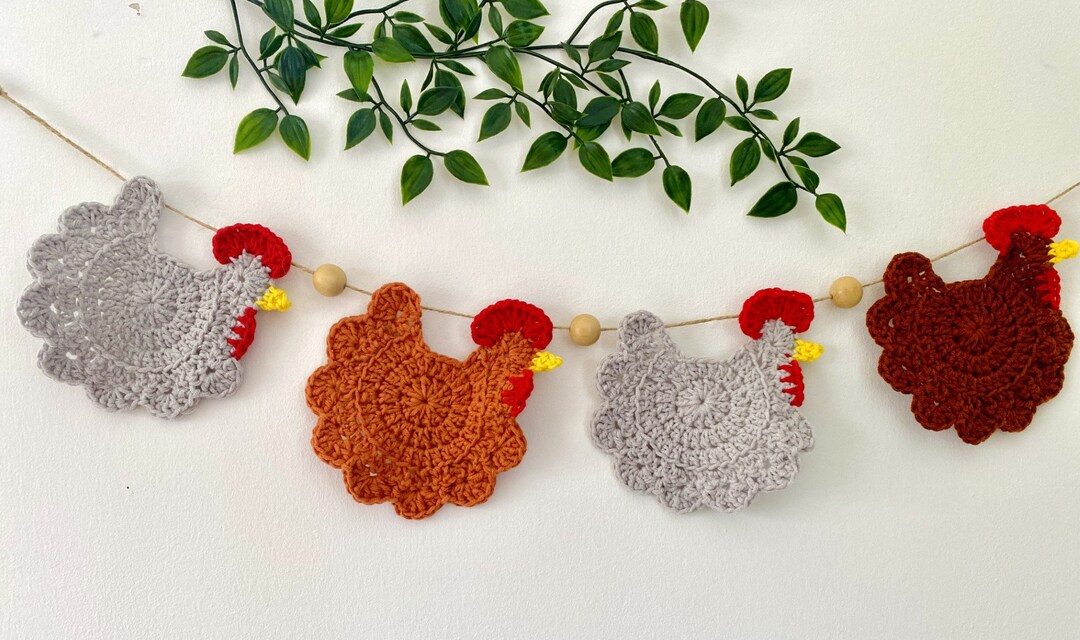 Chicken Crochet Coaster, Appliqué ,chicken Bunting Banner Crochet ...