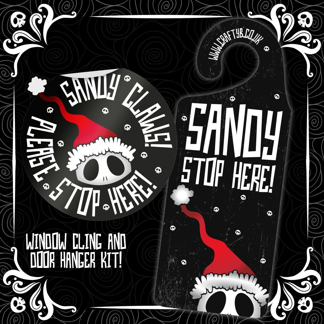 Sandy Claws Stop Here - Window Cling and Door Hanger Set - Etsy