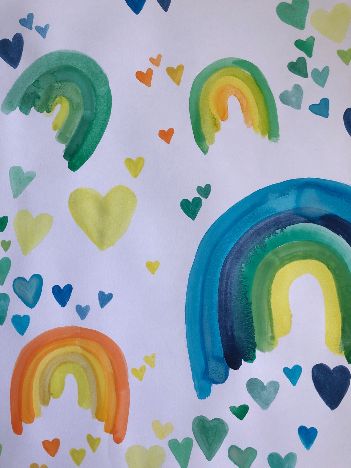 Rainbows and Hearts Original Watercolor Painting for Nursery, Child ...