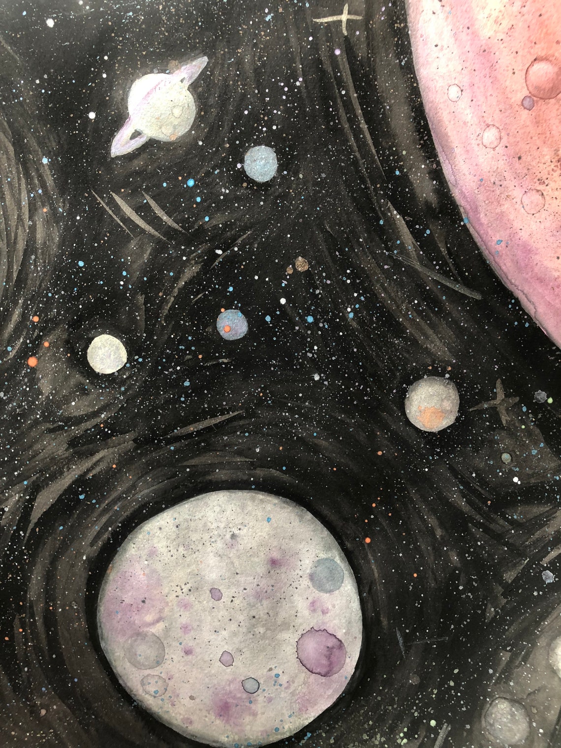 Original Painting - Watercolor Outer Space Planetary Celestial Galaxy ...