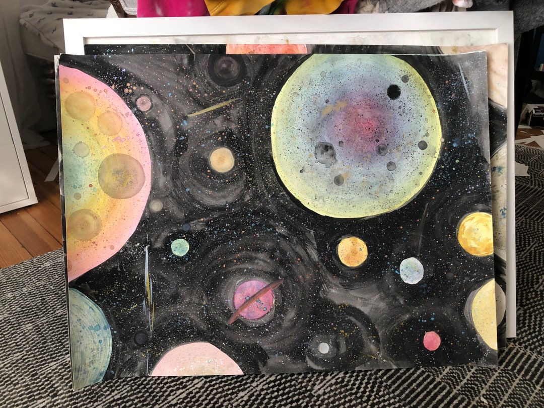 Original Watercolor Painting Outer Space, Solar System, Planets Hand ...