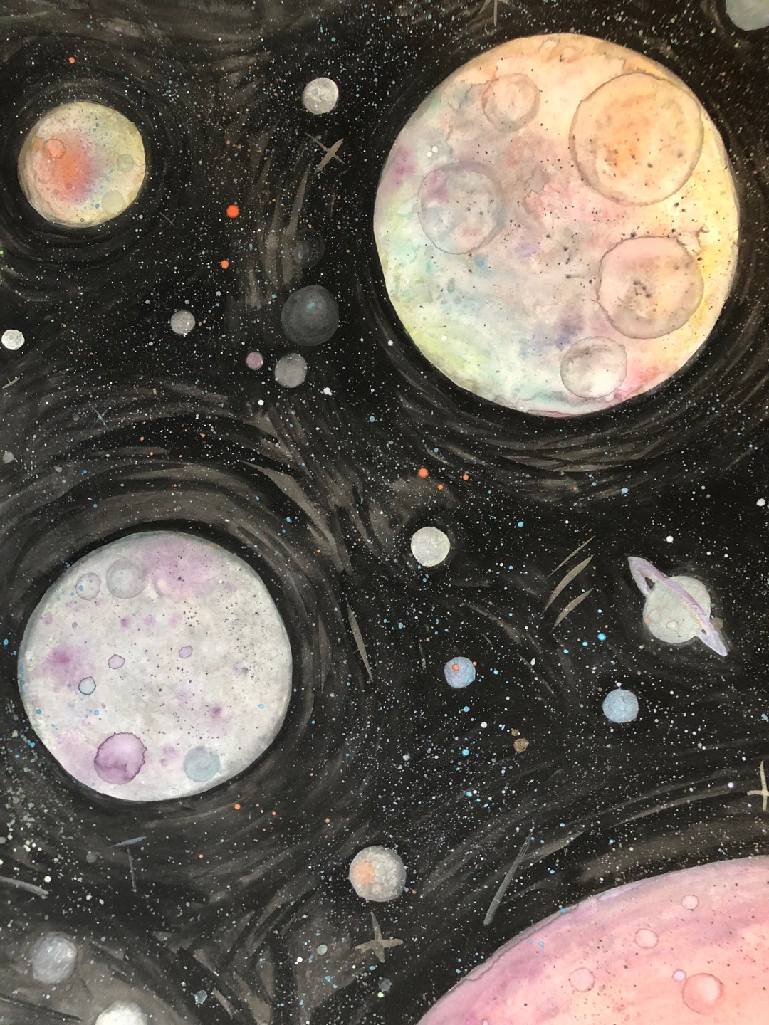 Original Painting - Watercolor Outer Space Planetary Celestial Galaxy ...