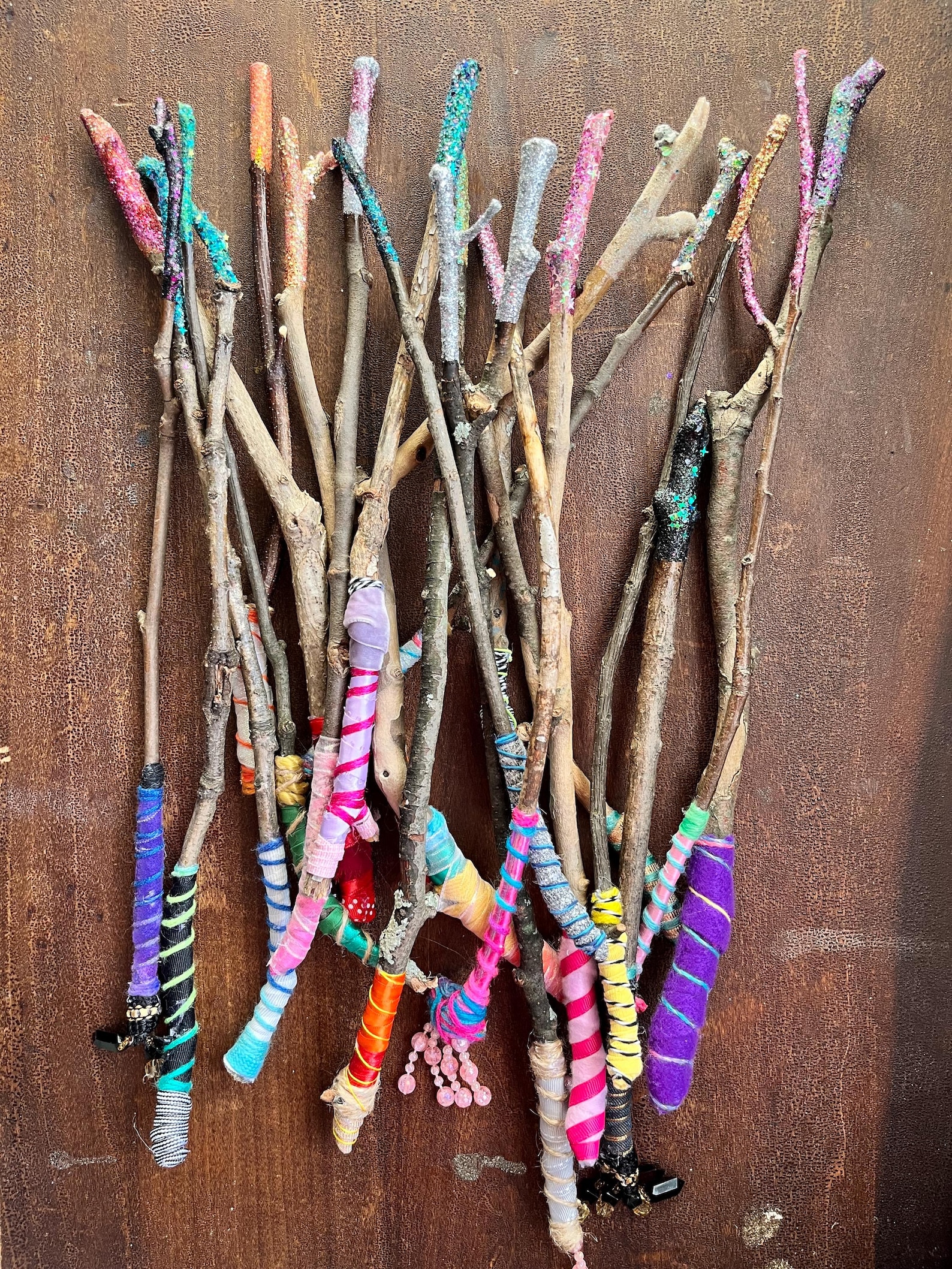 Magic Wands - Handmade With Love Twig Stick Twine Ribbon Scraps Glitter ...