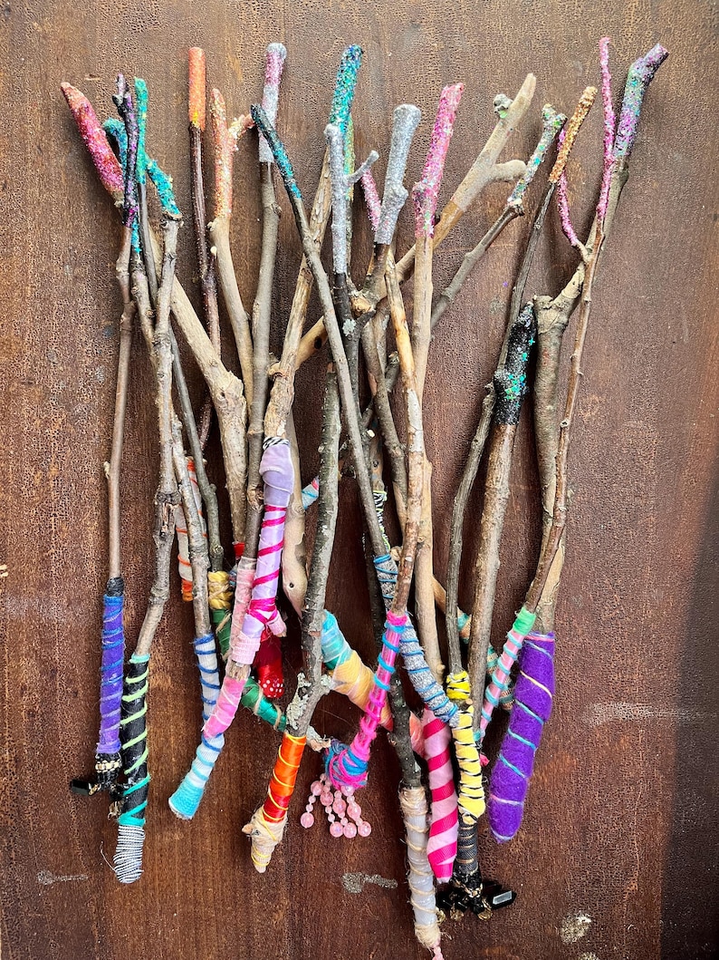 Magic Wands - Handmade With Love Twig Stick Twine Ribbon Scraps Glitter ...