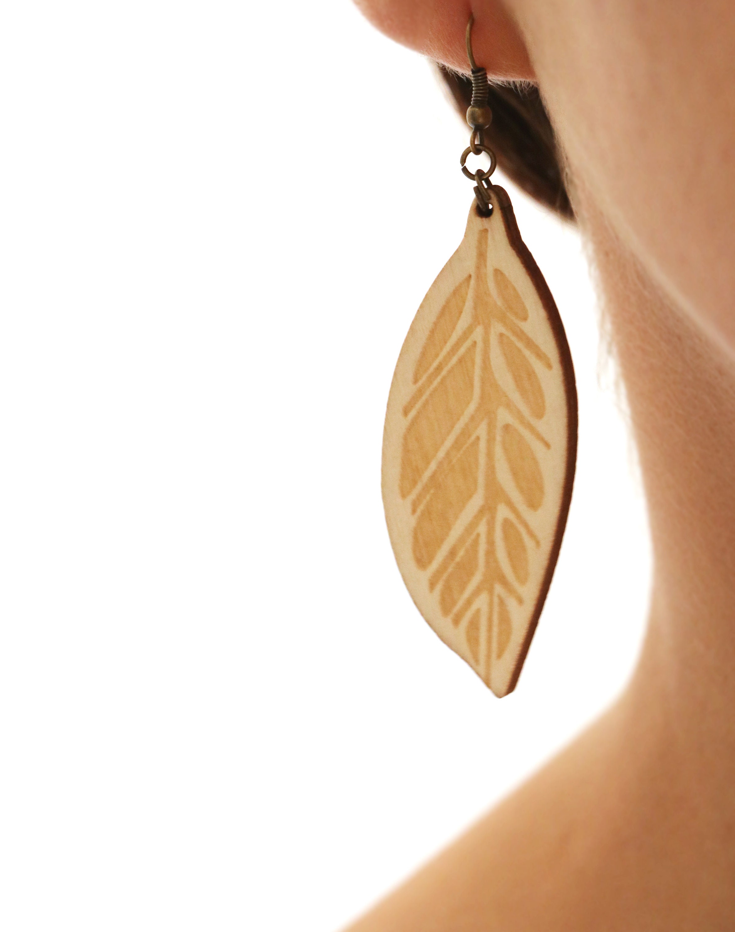 Wood Leaf Earrings Lightweight Dangle Earrings Wooden Etsy España