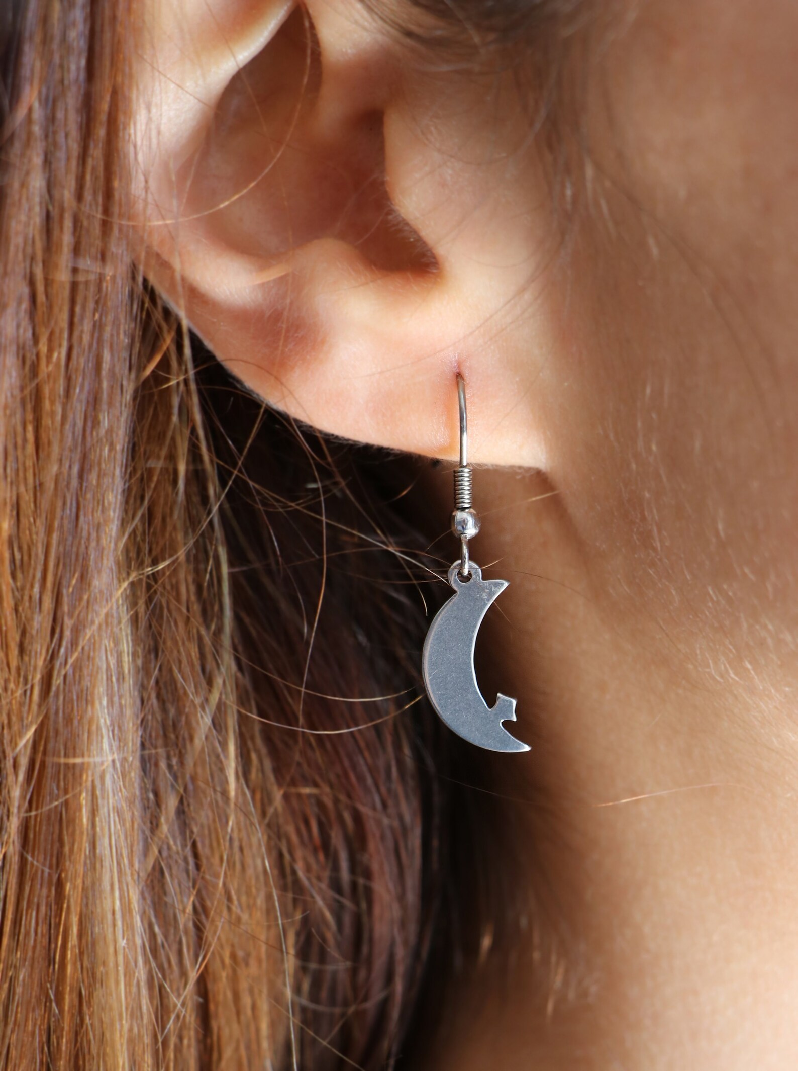 Moon shaped earrings Crescent moon earrings Moon dangle | Etsy