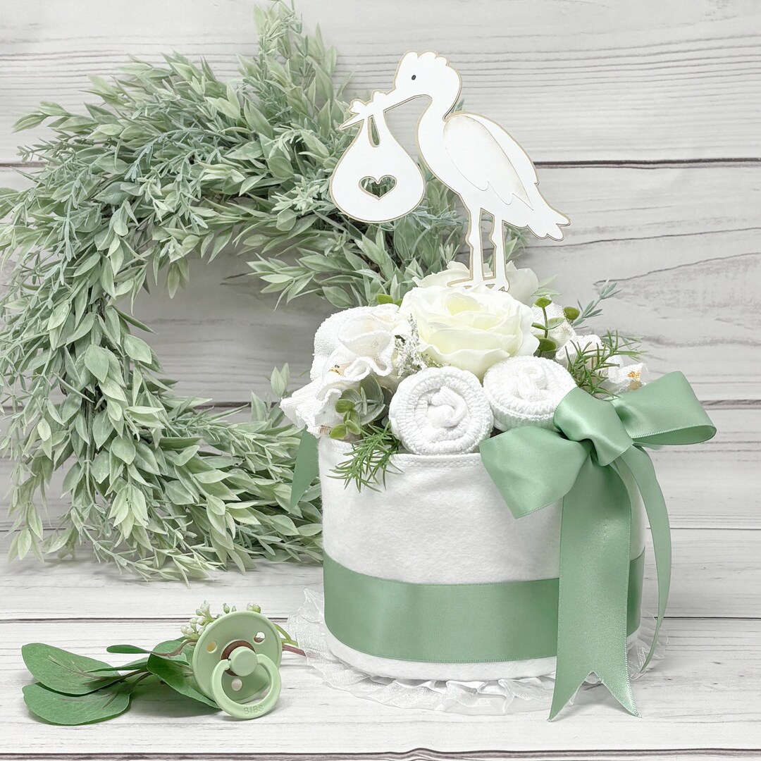 Sage Green Stork Diaper Cake Gifts or Baby Shower Decor-diaper Raffle ...