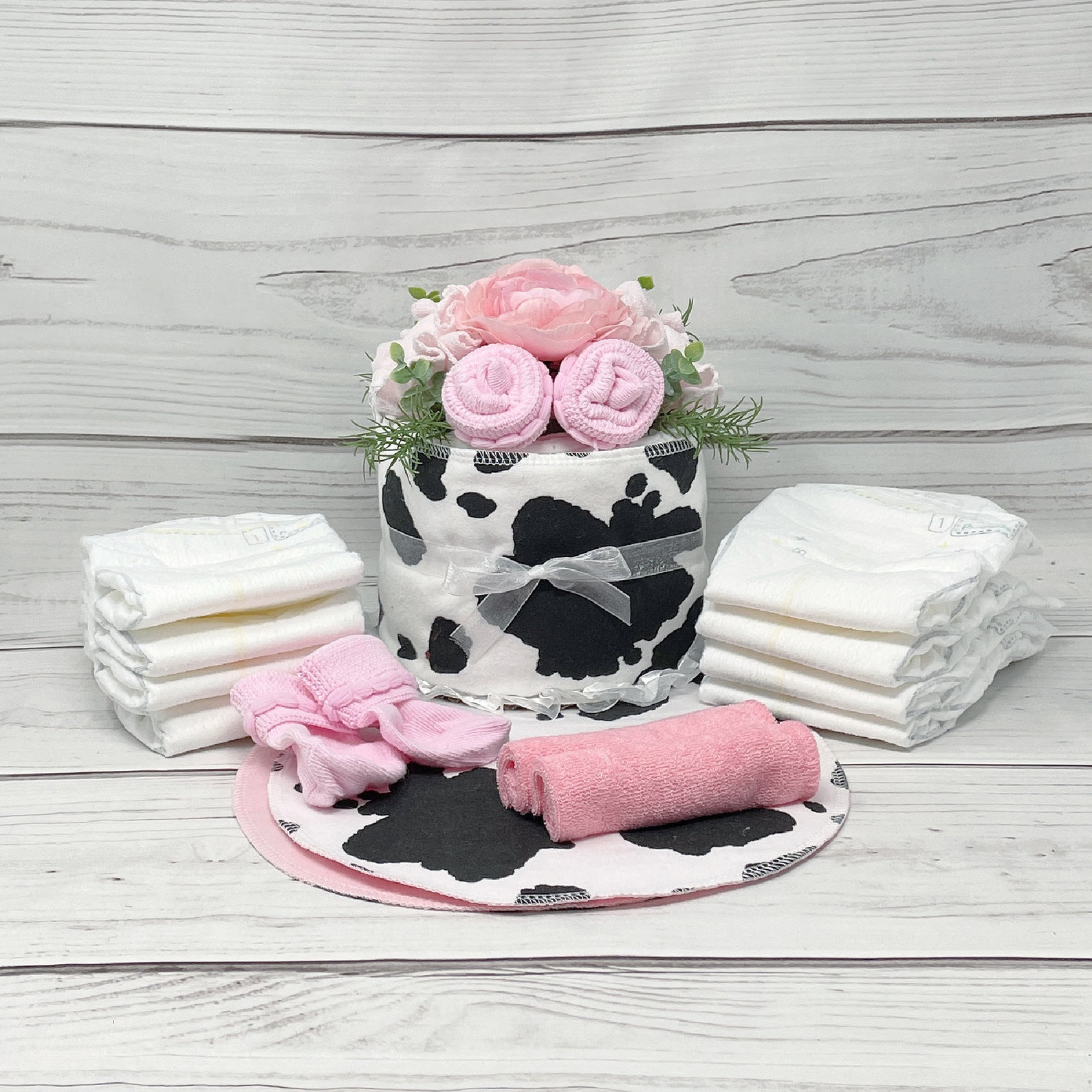Farm Diaper Cake-cow Print Welcome Baby Gift-baby Shower Table - Etsy