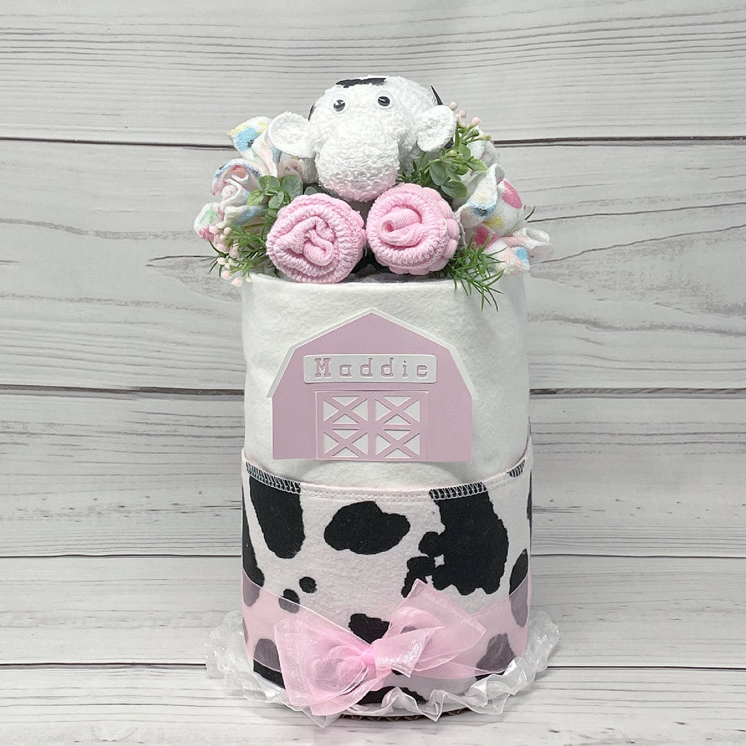 Farm Cow Diaper Cake Baby Shower Table Centerpiece-baby Girl Expecting ...