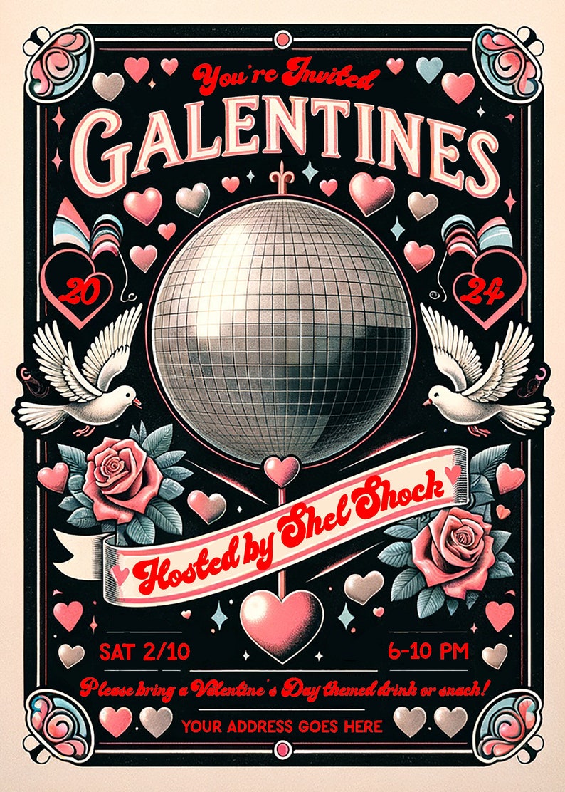 Galentines Invitation Valentines Day Retro Disco Ball Invitation Party ...