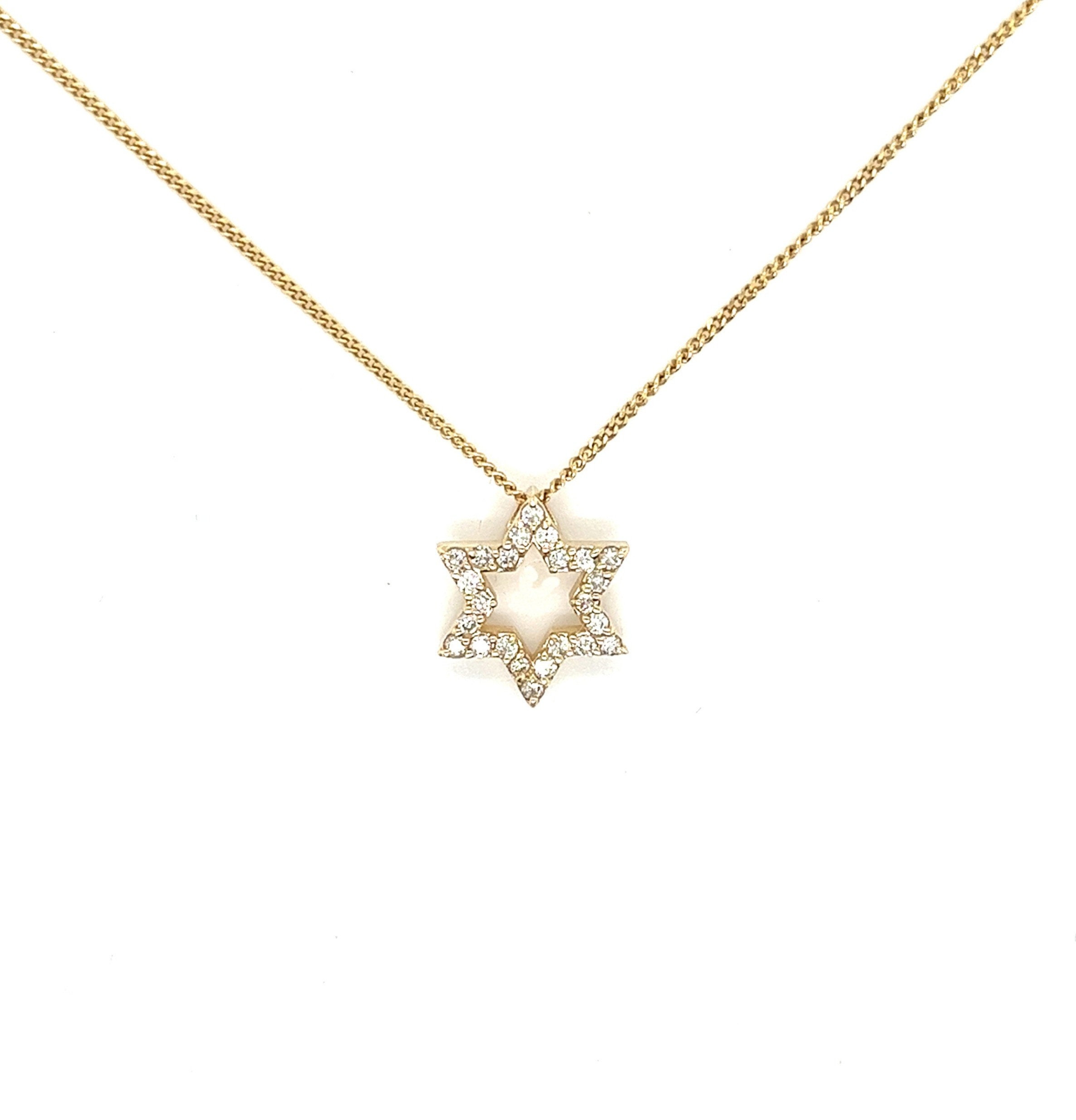 Diamond Star of David Pendant With Thin Cuban Link Chain/ Star of David ...