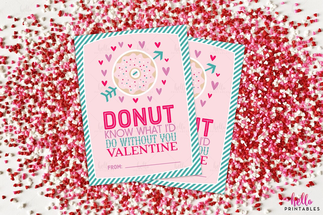 Donut Valentine's Day Card Printable, Print and Cut, Instant Download ...