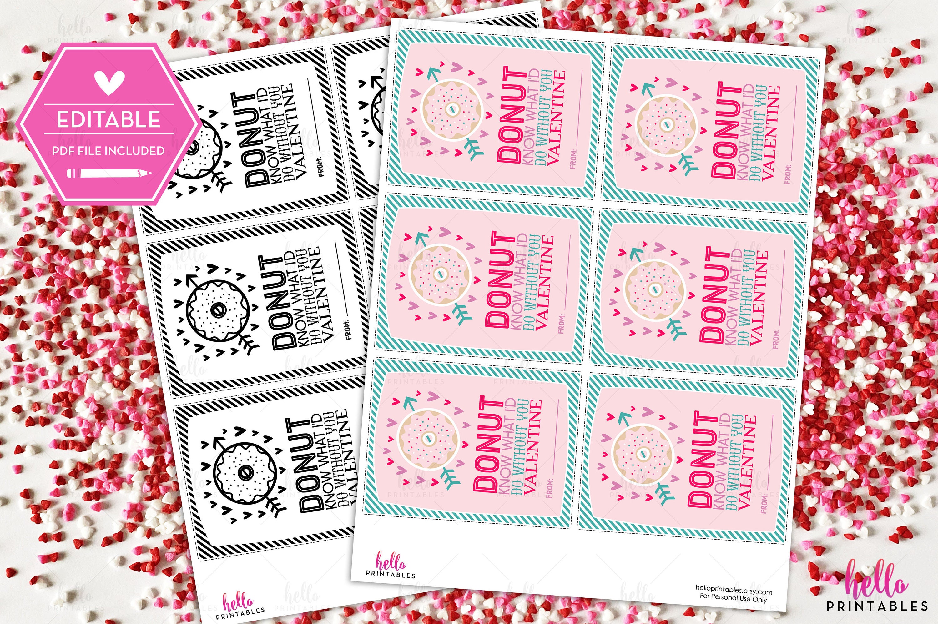 Donut Valentine's Day Card Printable, Print and Cut, Instant Download ...