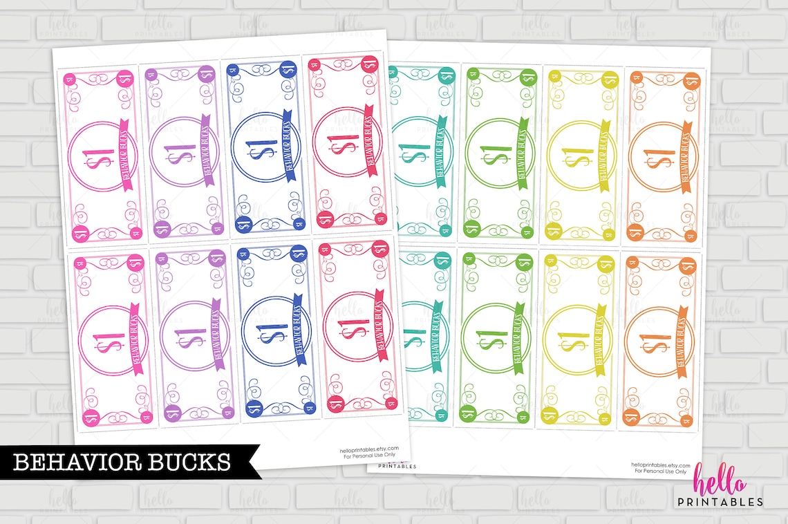 Behavior Bucks Printable // JPEG File // Instant Download // | Etsy