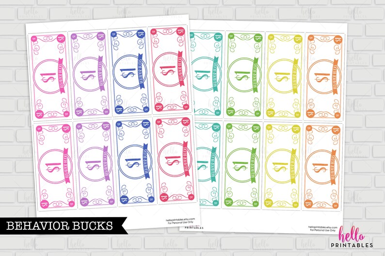 Behavior Bucks Printable // JPEG File // Instant Download // | Etsy
